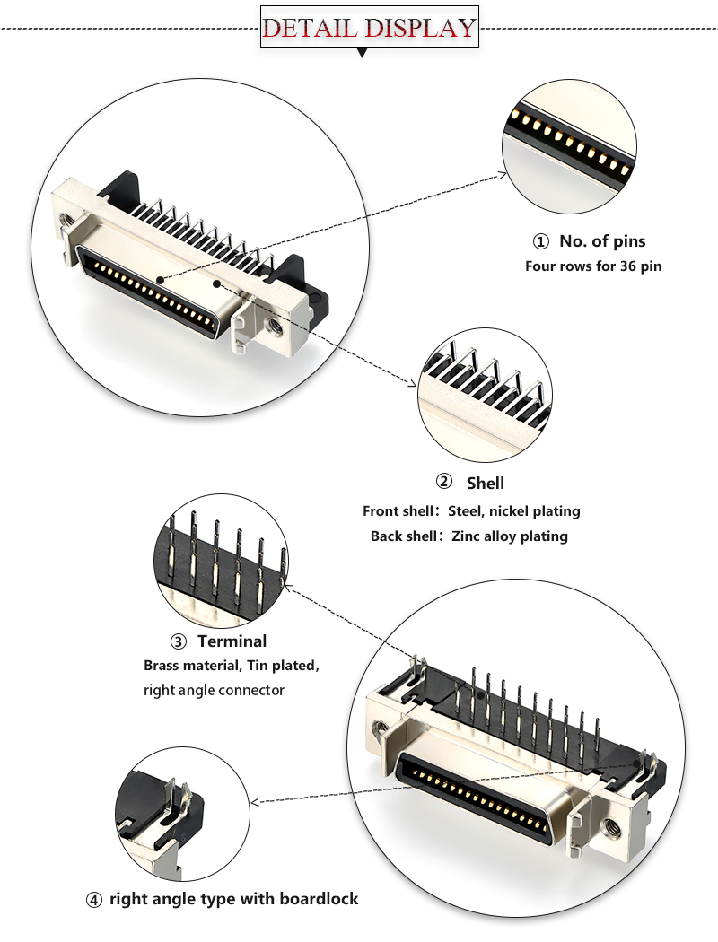 SCSI 36 pin CN 1.27mm connector zinc alloy