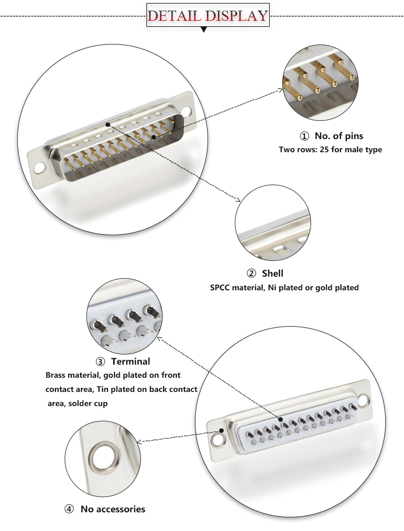 db25 connector | male solder wire db25 connector for robot