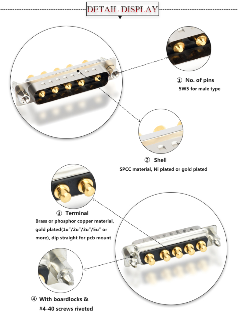 5W5|high power connectors solder pin straight 5w5 male and female
