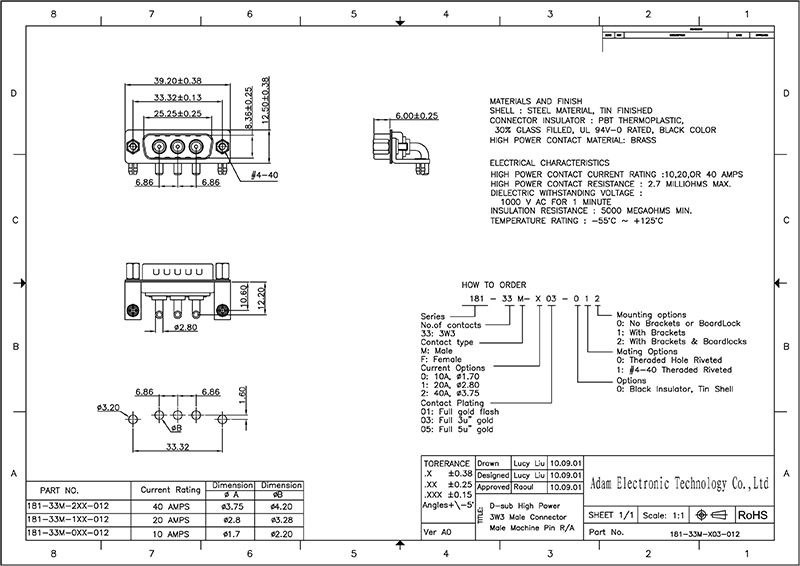 3w3 connector|high current power connector solder pin angled 3w3 connector