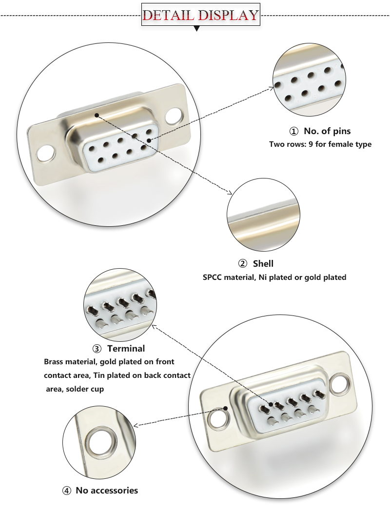 rs232 female connector | db 9 port rs232 female connector free sample