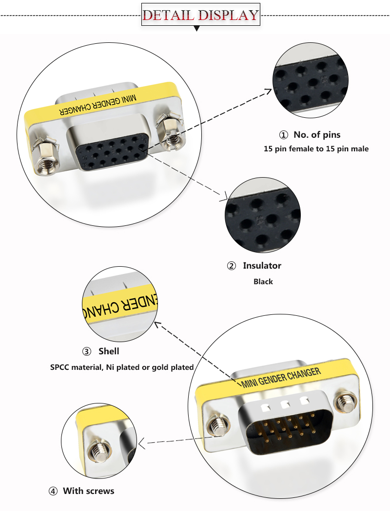 vga mini gender changer | hd 15 female to male vga mini gender changer