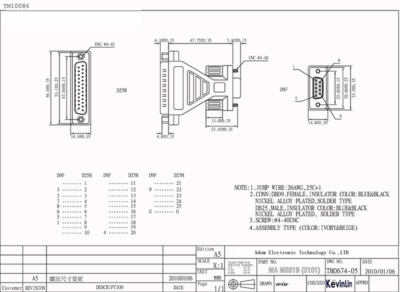 9pin female to 25pin male d-sub adapter