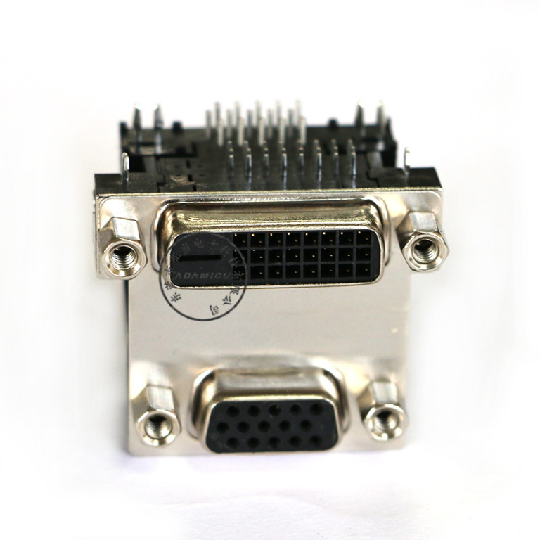right angle female DVI 24+1 to female VGA 15P dual port Connector
