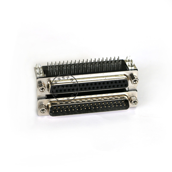 right angle pcb mount female to male 37 pin d type dual port connector