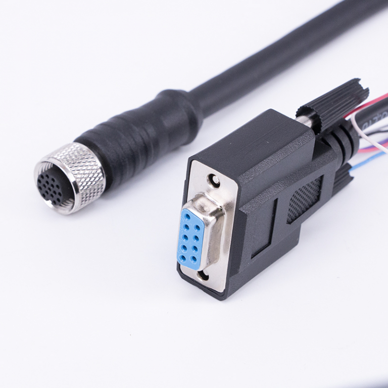9 pin D-Sub Cable to M12 Female 17 Pin A-Coding Blue Cable